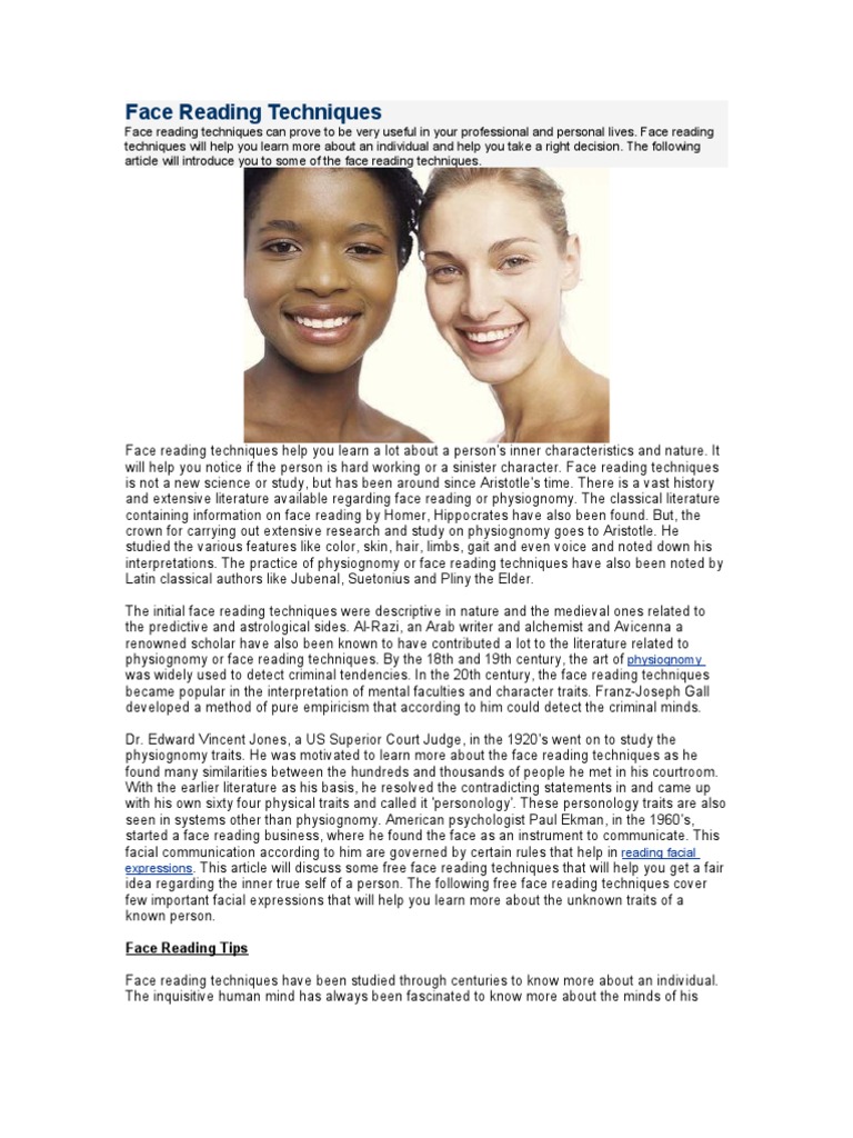 Face Reading Techniques Explained Pdf Physiognomy Face