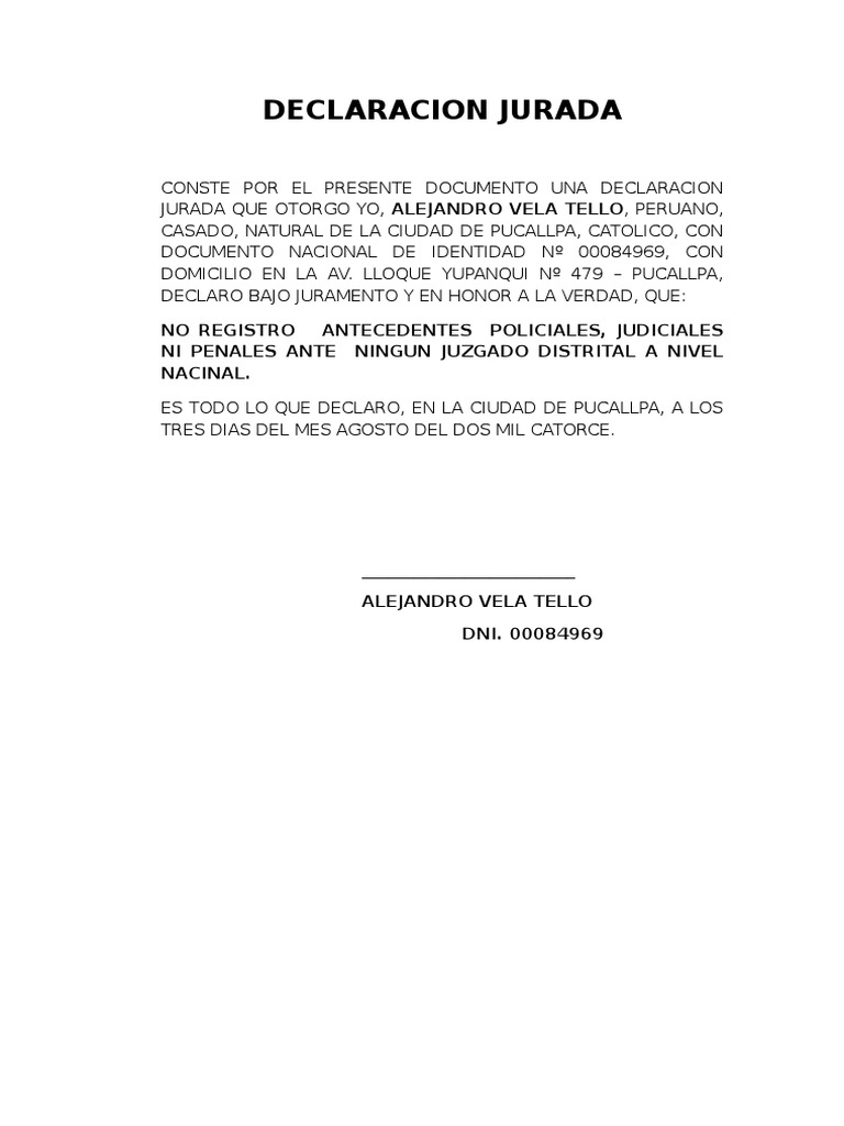 DECLARACION JURADA