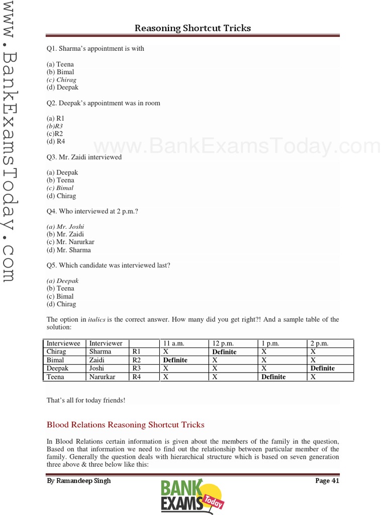 Reasoning Shortcut Tricks - 123 | PDF | Family | Interpersonal ...