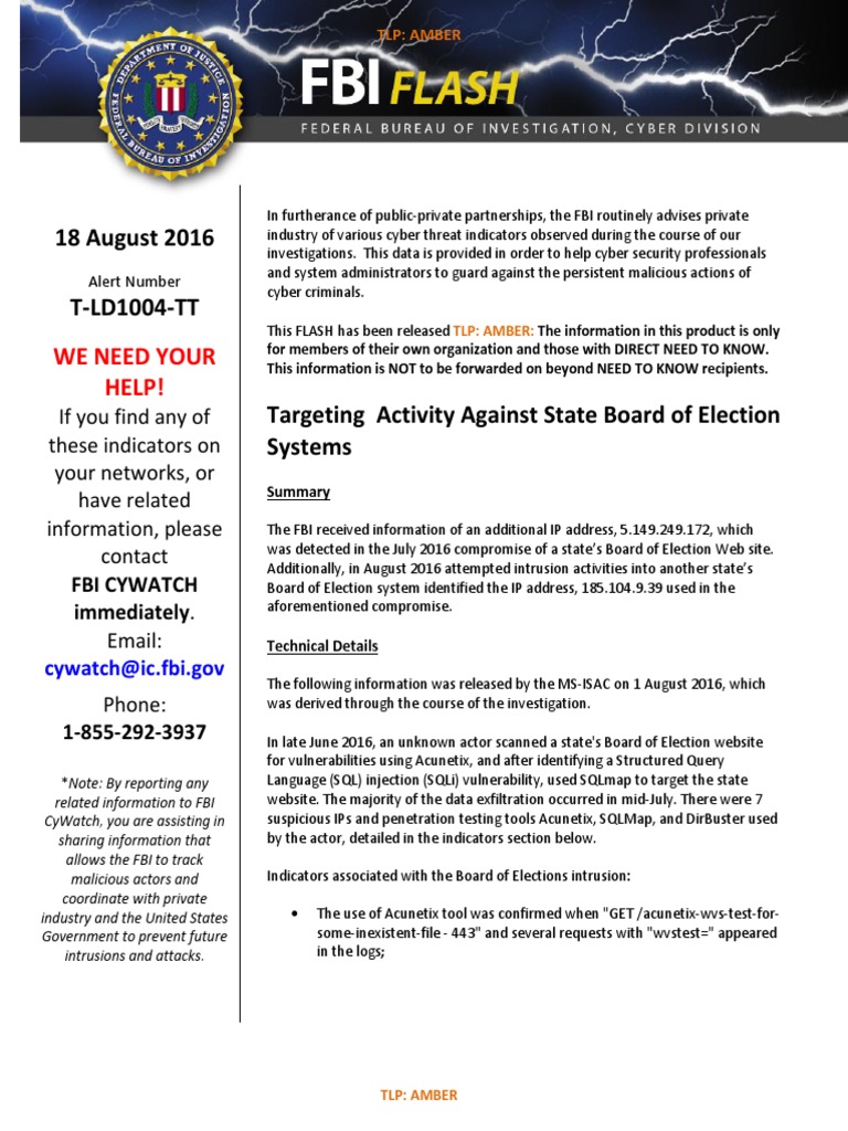 FBI Flash Bulletin On Cyberattack Threat (8-18) | PDF