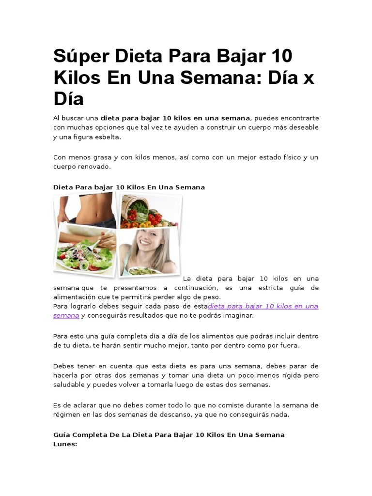 Súper Dieta para Bajar 10 Kilos en Una Semana | PDF | Dieta tablero | Dieta