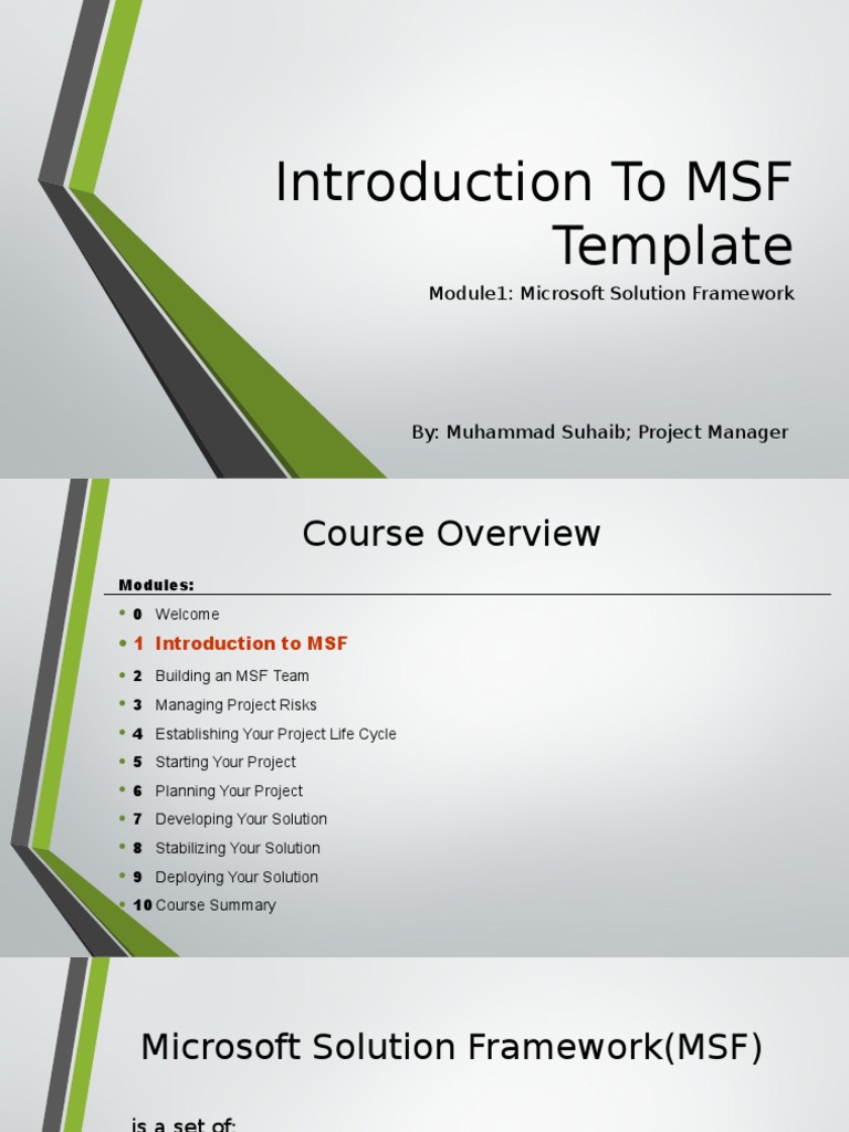 Introduction To MSF Template: Module1: Microsoft Solution Framework ...