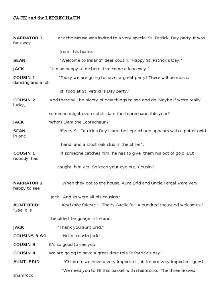 JACK and The LEPRECHAUN Play Script | PDF | Leisure