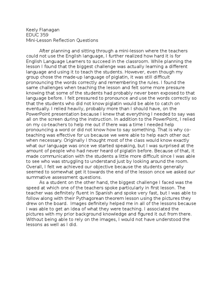 Mini-Lesson Reflection Questions | PDF