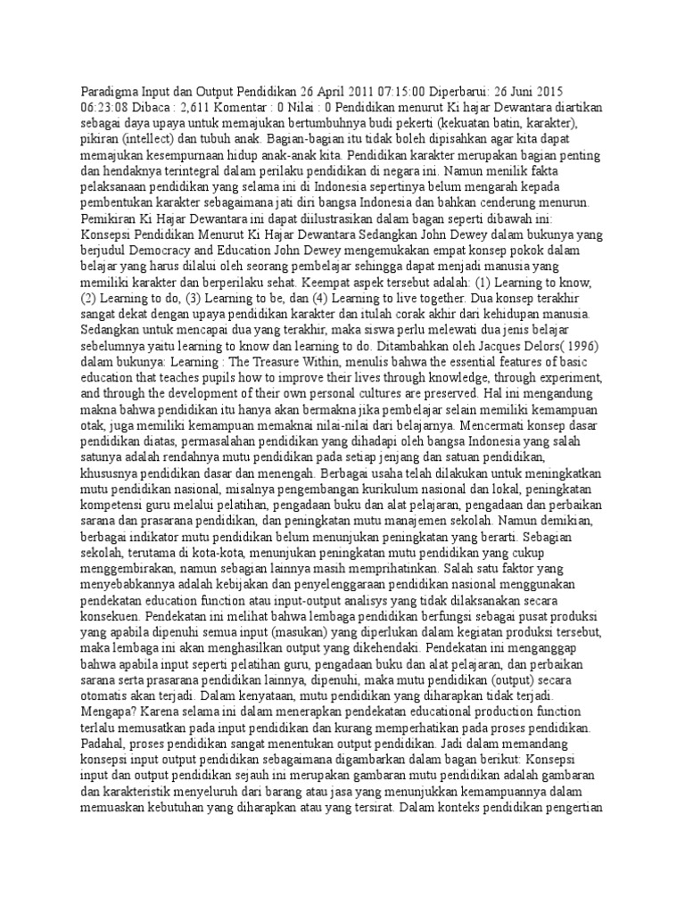 Paradigma Input Dan Output Pendidikan | PDF