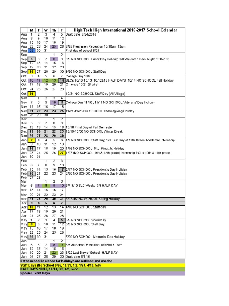 Hthi 2016-17 Calendar Parent Eversion 1 | PDF