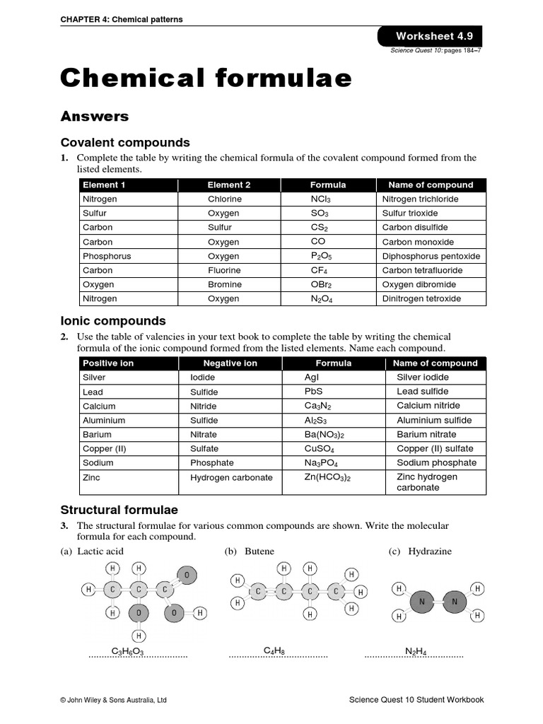 Worksheet 4.9 Answers | PDF | Nitrogen | Sulfur