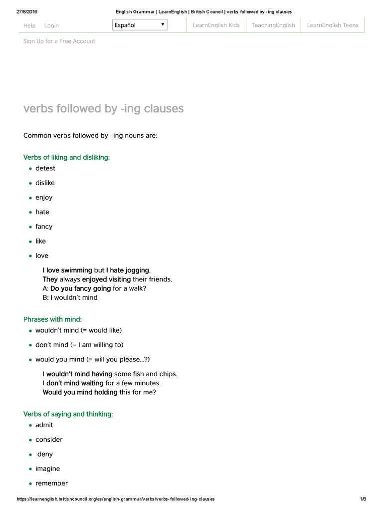 English Grammar - LearnEnglish - British Council - Verbs Followed by ...