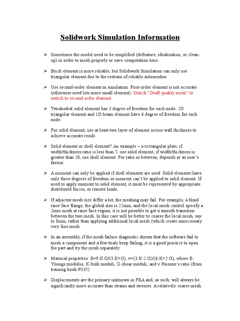 My Own Tips For Using Solidworks Simulation | PDF | Simulation | Stress ...