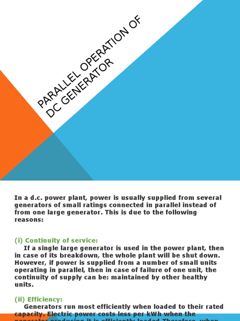 Parallel Operation of DC Generator | PDF | Electric Generator | Power Engineering