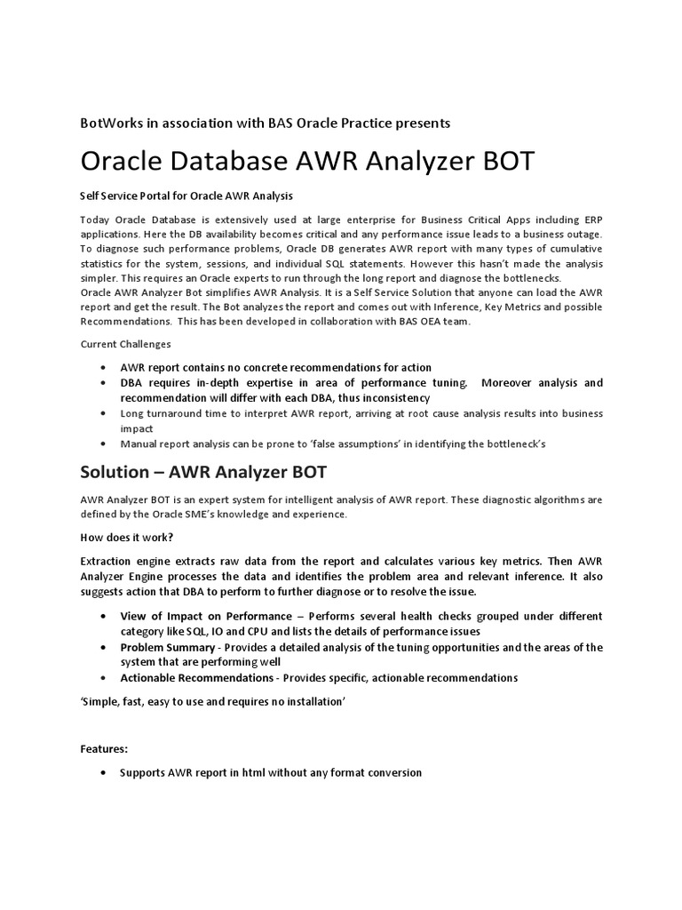 Oracle Database AWR Analyzer BOT | PDF | Oracle Corporation | Databases