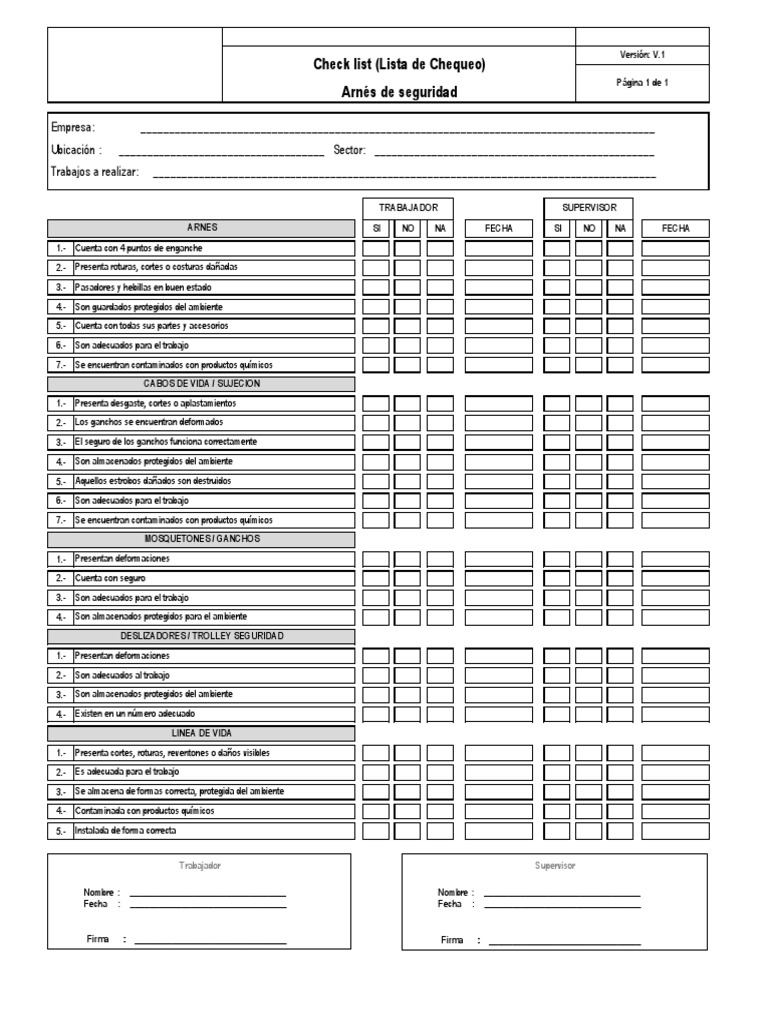 Check List Inspección de Arnés de Seguridad | PDF