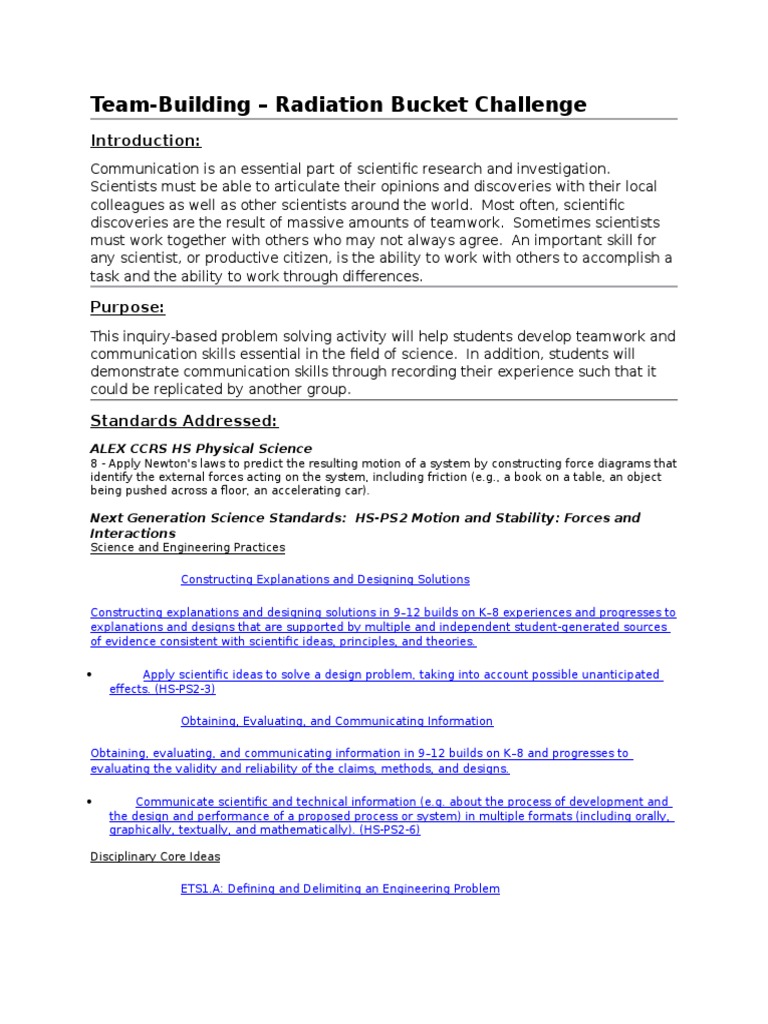 Team-Building - Radiation Bucket Challenge: ALEX CCRS HS Physical ...