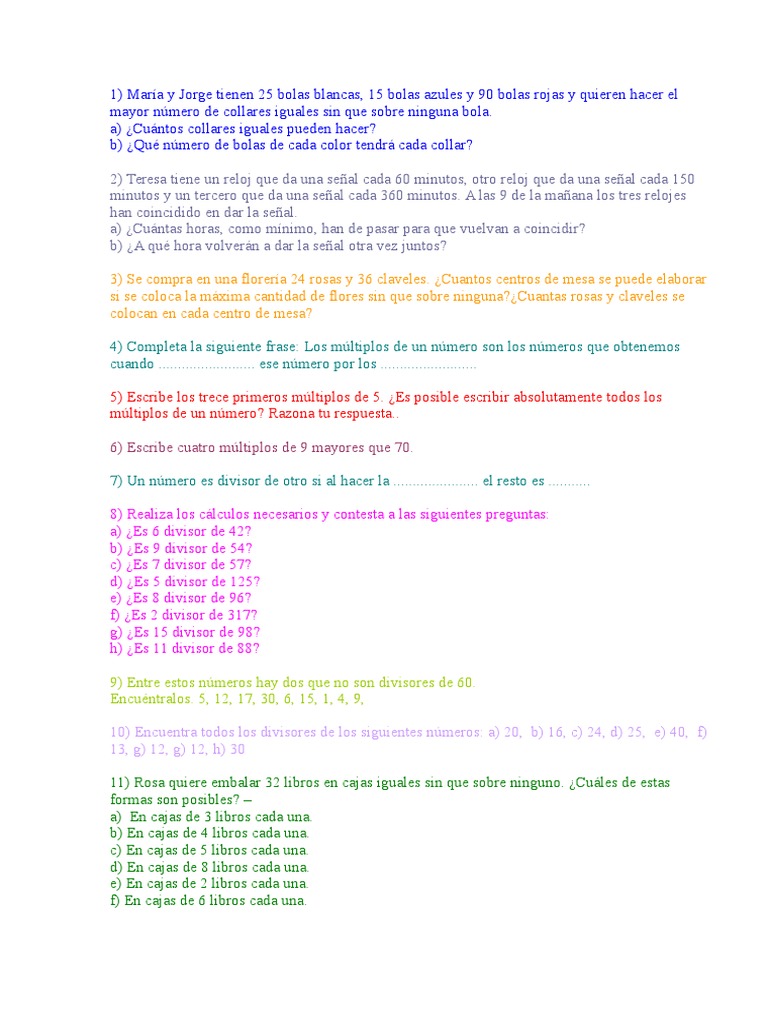 Divisores y Multiplos Con MCM y MCD | PDF | Ocio | Deportes