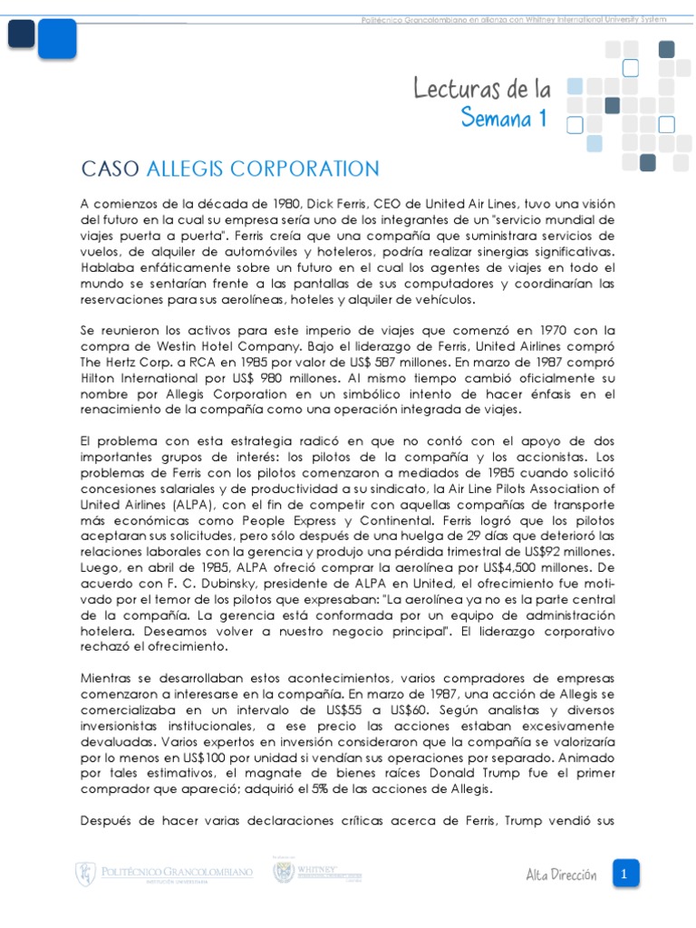 Caso Allegis Corporation | PDF | aerolíneas Unidas | Economias