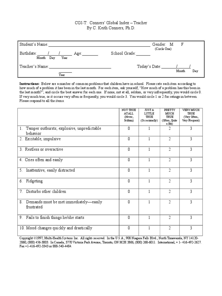 Conners Teacher | PDF