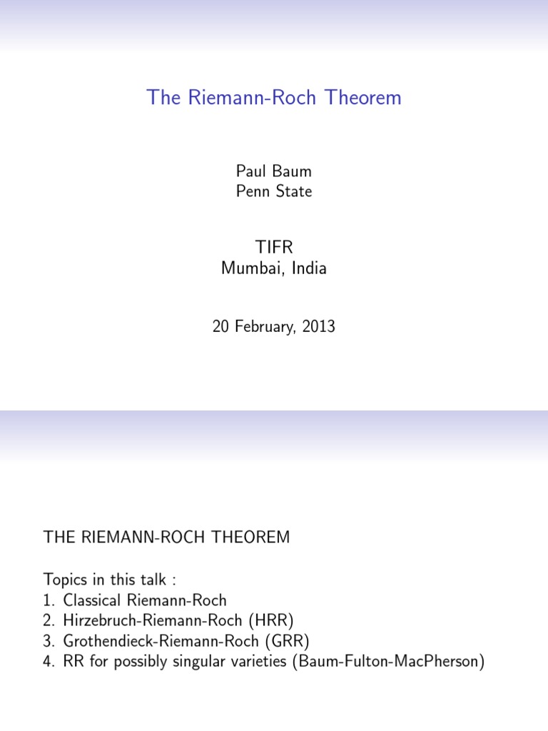 The Riemann Roch Theorem Paul Baum Penn State Pdf Algebraic
