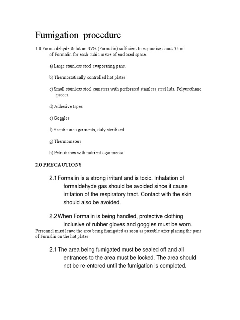 Fumigation Procedure: 2.0 Precautions | PDF | Formaldehyde | Hvac