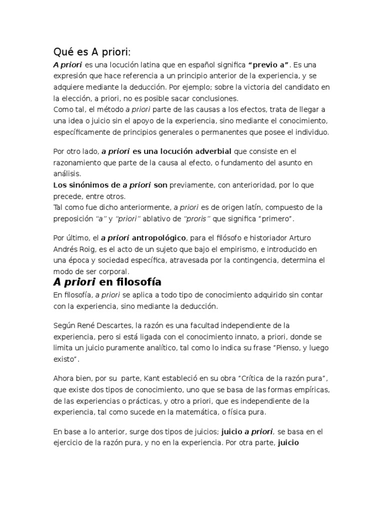 Qué Es A Priori | PDF | Empirismo | A priori y a posteriori