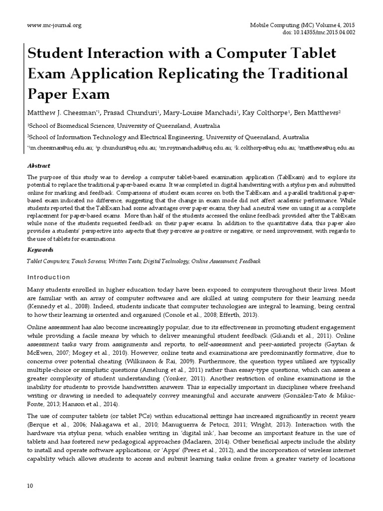 Student Interaction with a Computer Tablet Exam Application Replicating ...