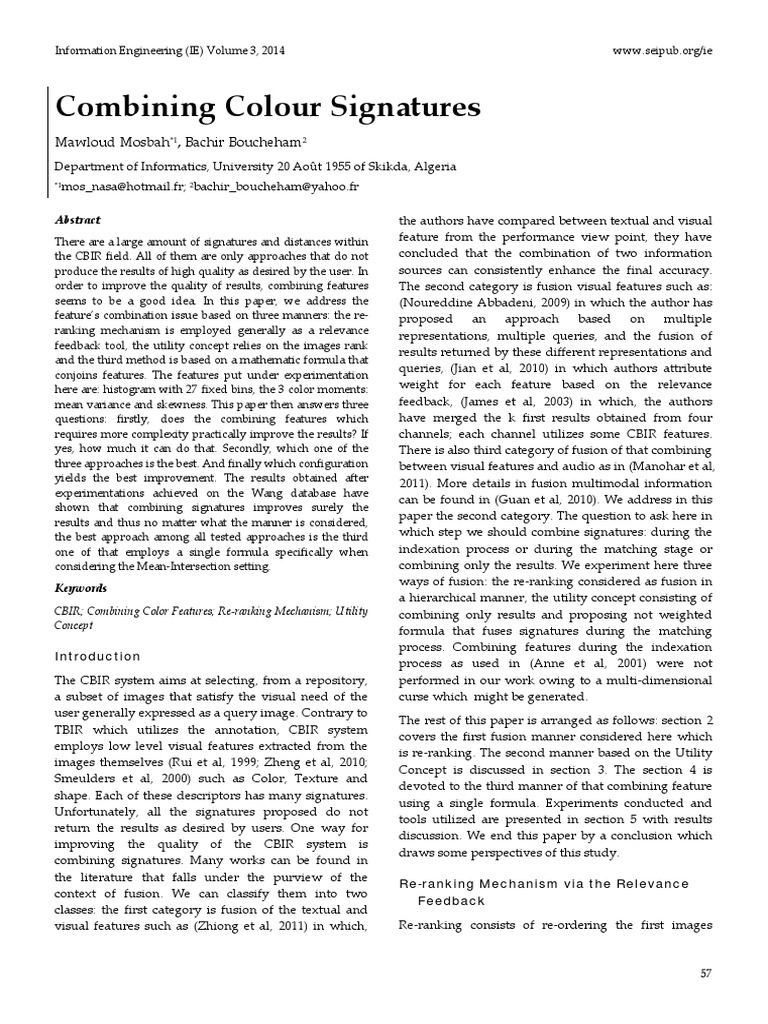 Combining Colour Signatures | Download Free PDF | Information Retrieval ...