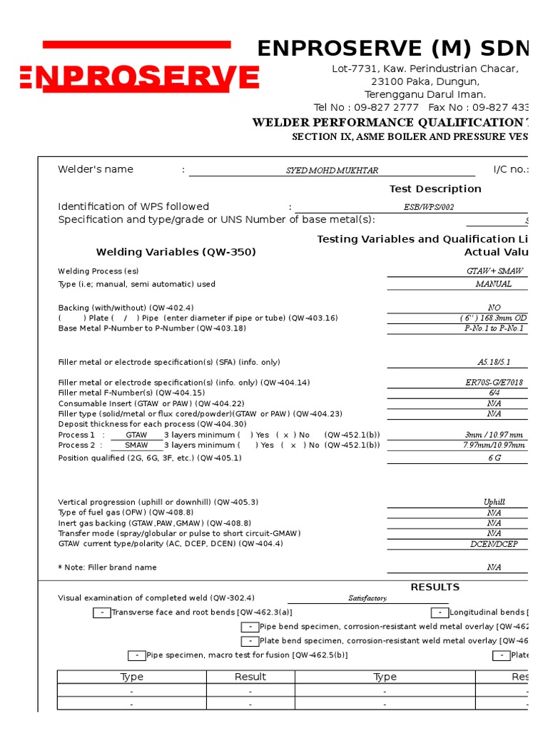 WPQT Format | Welding | Pipe (Fluid Conveyance)