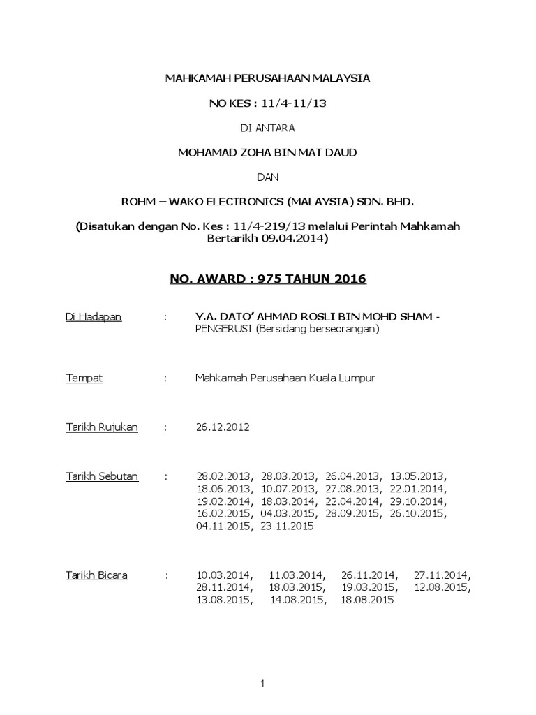 Malaysian Law 65055 AWARD 23706 ROHM - WAKO ELECTRONICS (MALAYSIA) SDN ...