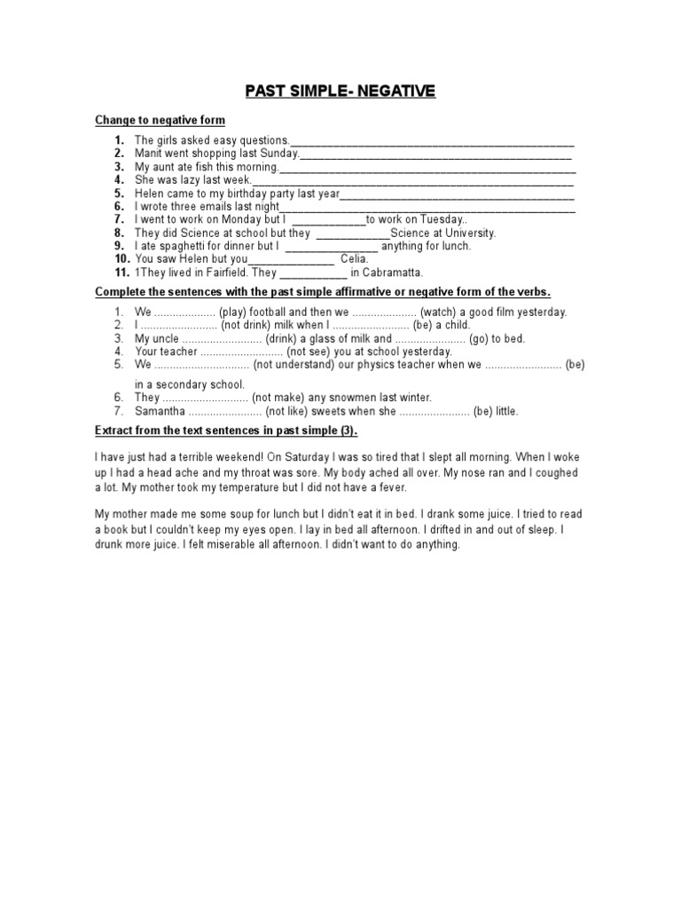 A Guide to Forming Past Simple Negative Sentences | PDF | Language ...