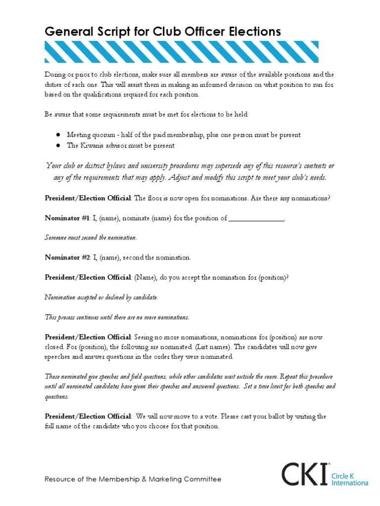 A Standard Procedure for Conducting Democratic Officer Elections in ...