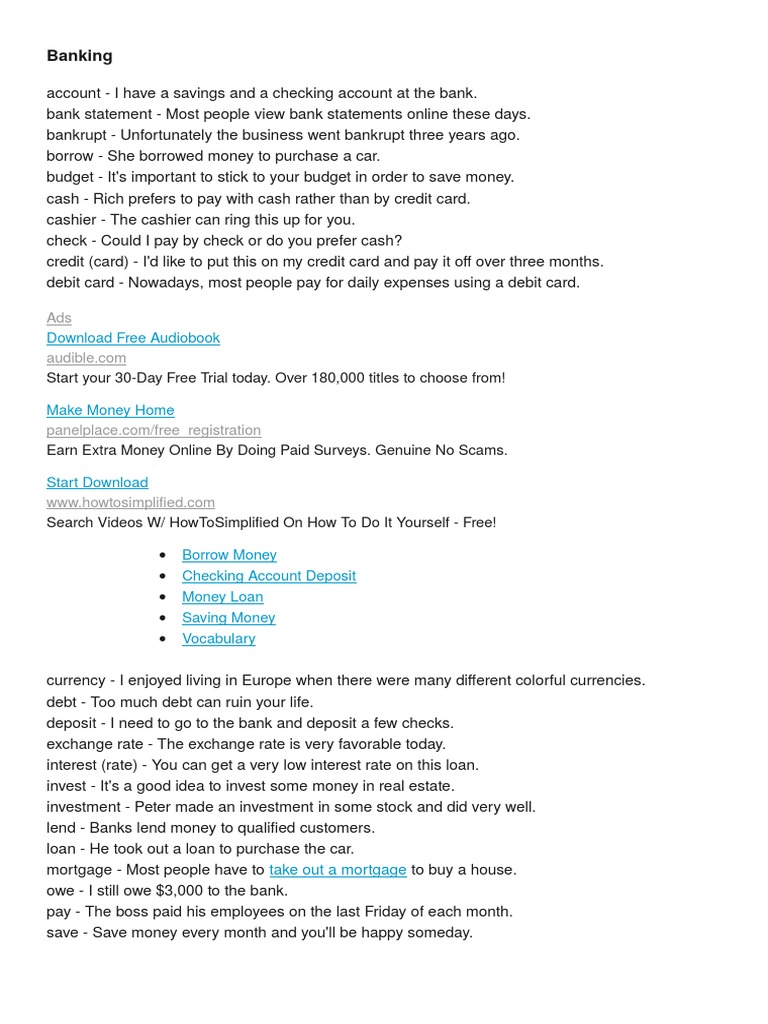 English Words About Banking | PDF | Transaction Account | Banks