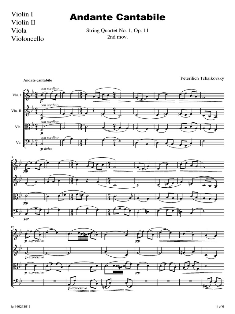 Andante Cantabile P Tchaikovsky - String Quartet-Parts | PDF