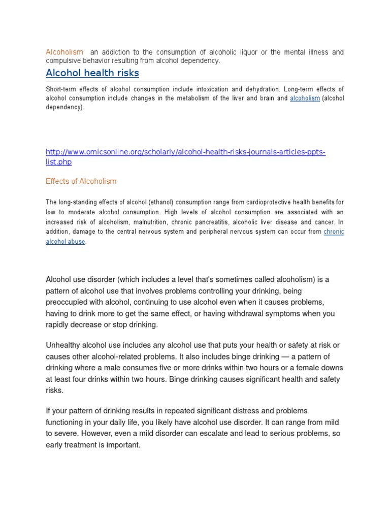 Alcohol Health Risks: Alcoholism | PDF