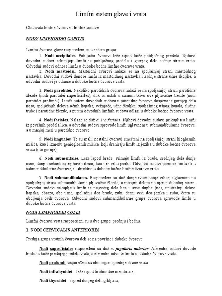 Limfni Sistem Glave I Vrata | PDF