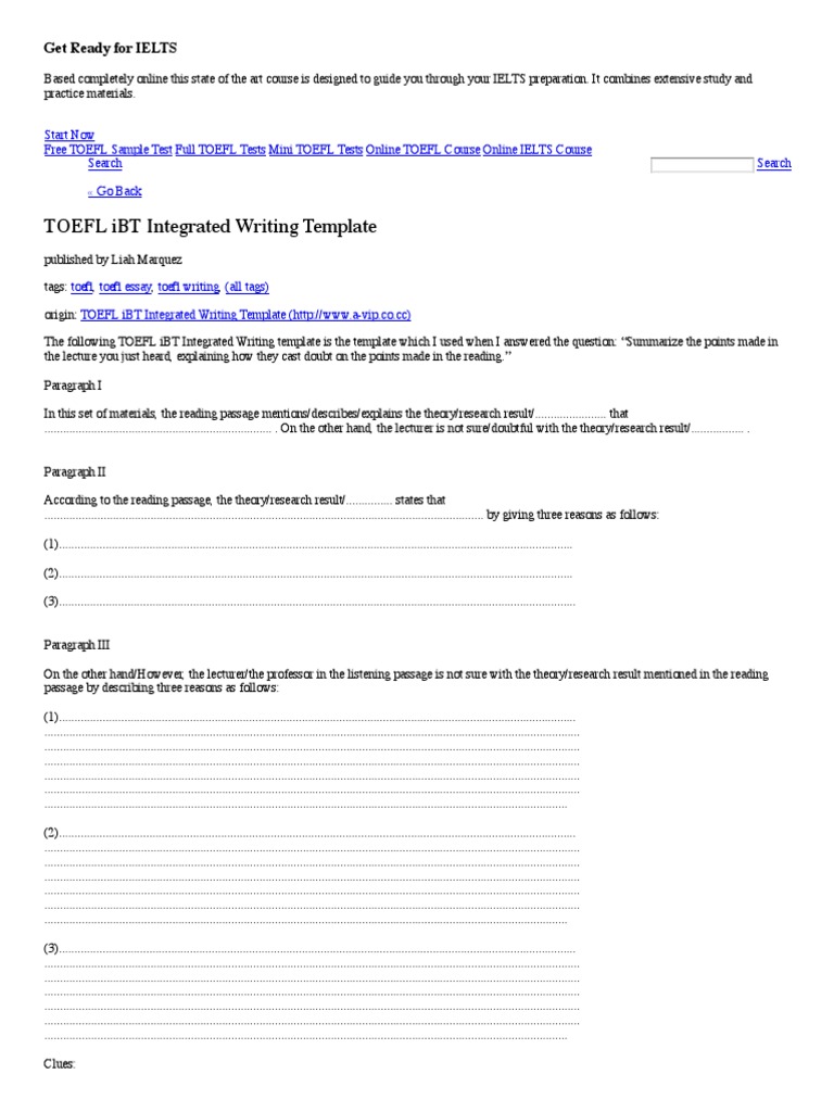 TOEFL IBT Integrated Writing Template - I-Courses | PDF | Test Of ...