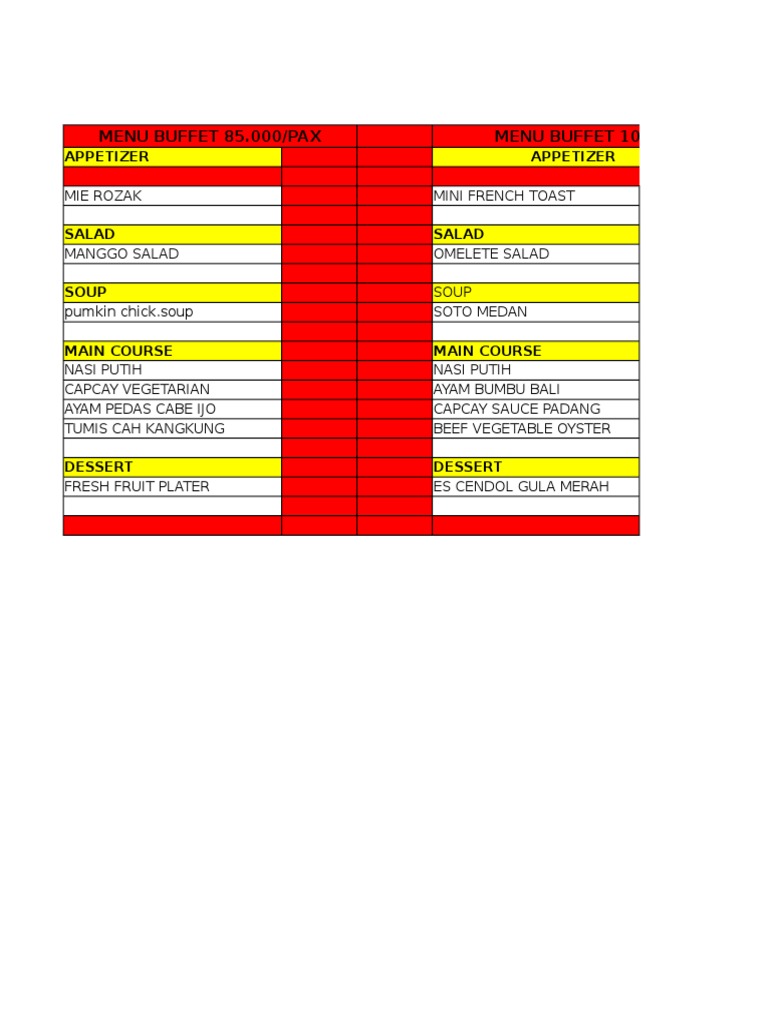 Buffet Menu Options and Prices | PDF | Wellness