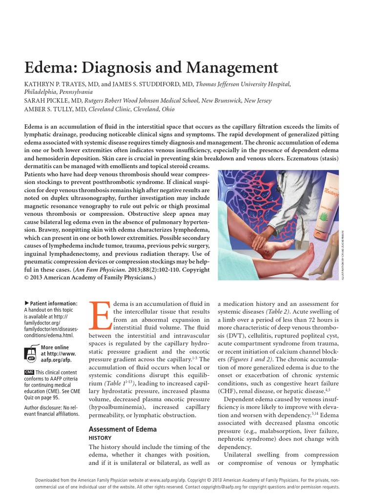Edema Diagnosis and Management AAFP PDF | PDF | Edema | Vein