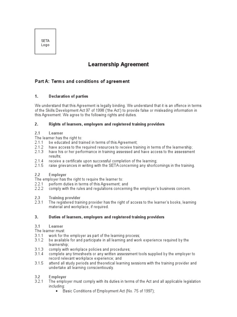 Learnership Agreement | PDF | Occupational Safety And Health | Employment