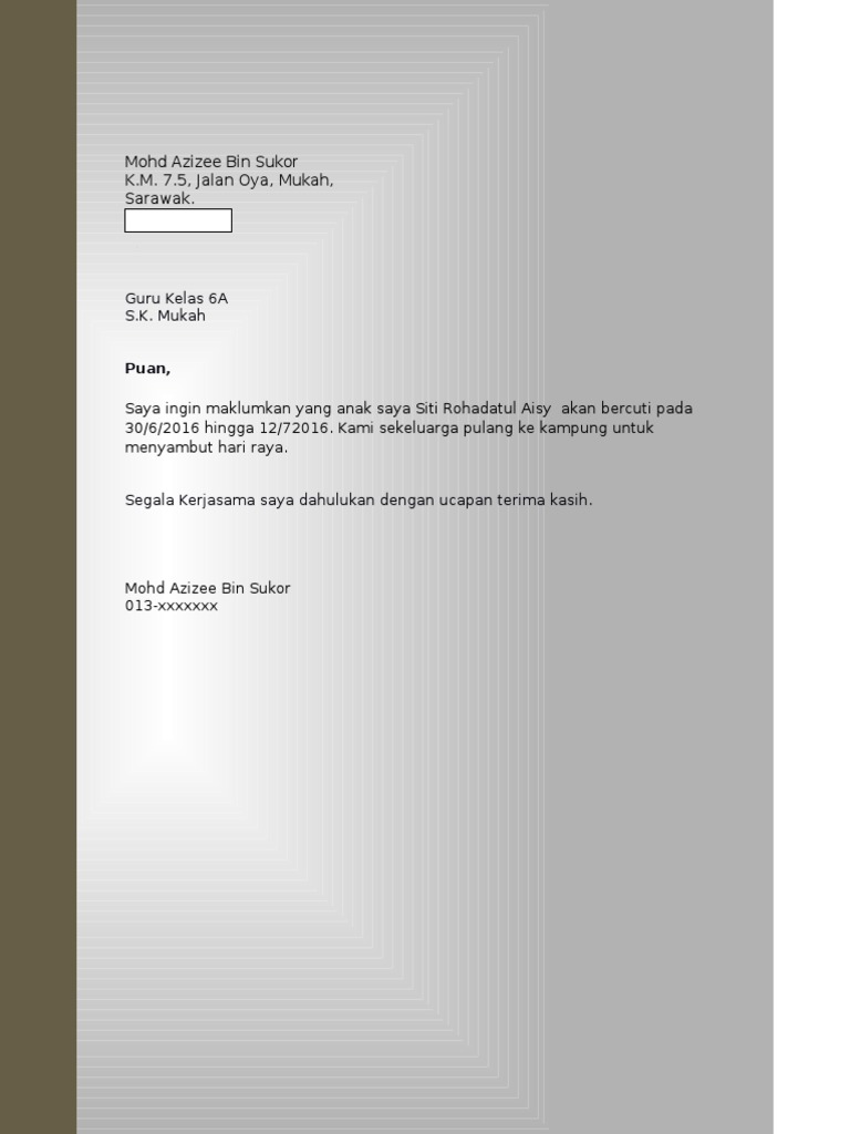 Contoh Surat Pemberitahuan Cuti Anak | PDF