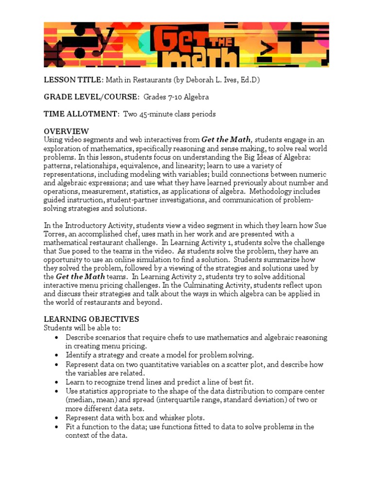 Algebra in Restaurant Pricing | PDF | Median | Correlation And Dependence