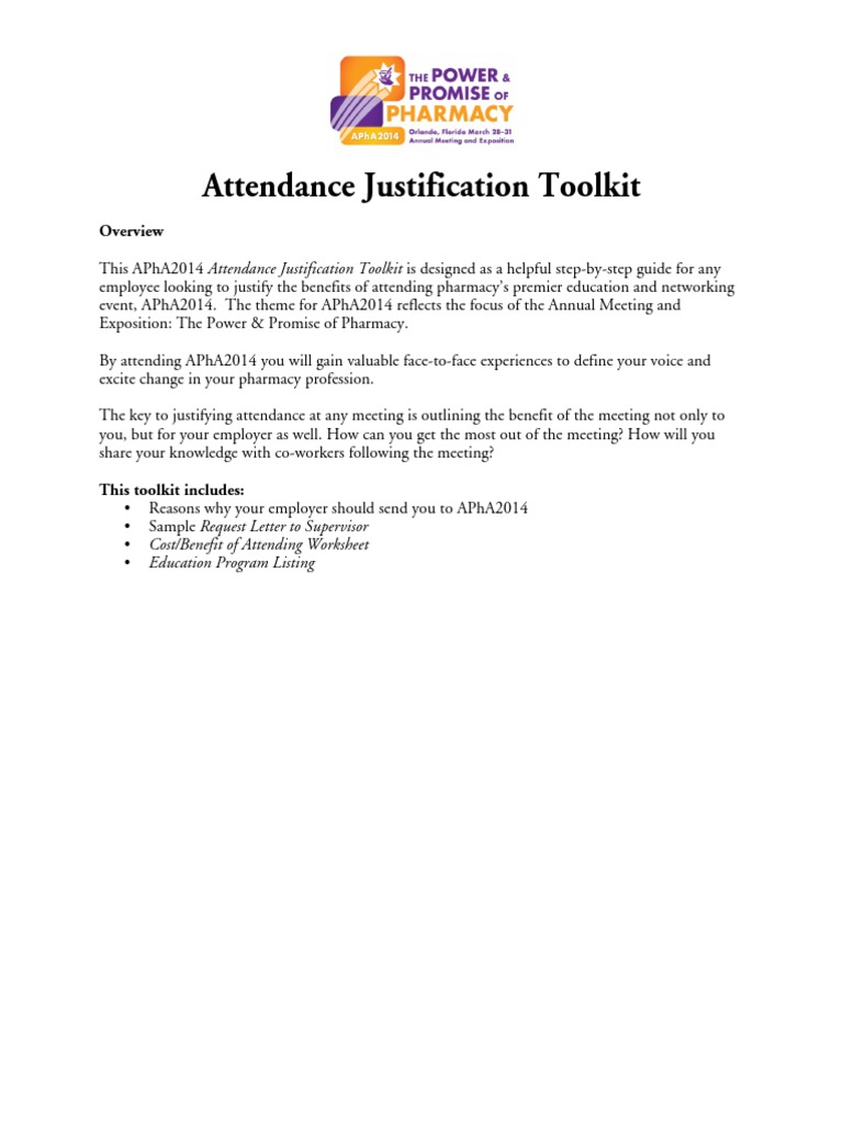 Attendance Justification Toolkit | PDF | Pharmacy | Health Sciences