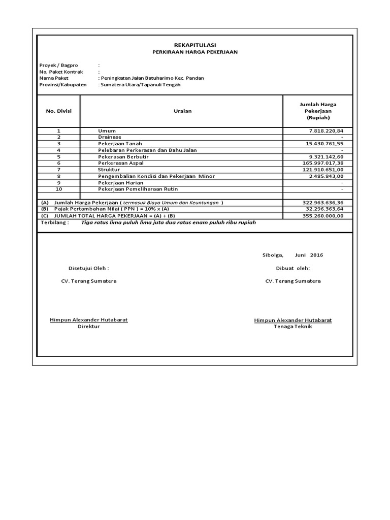 Contoh Daftar Kuantitas Dan Harga Jalan | PDF