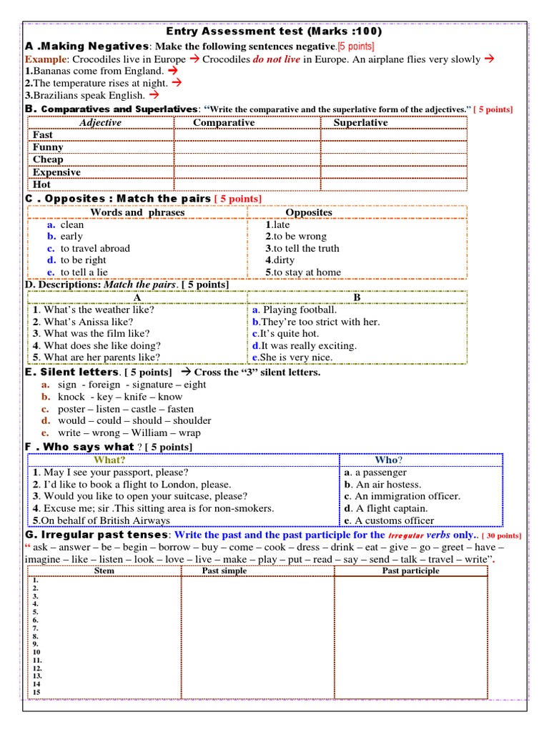Entry Assessment Test | PDF