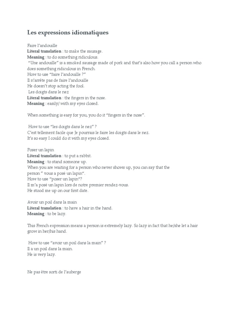 Les Expressions Idiomatiques en Français | Idiom | Linguistics