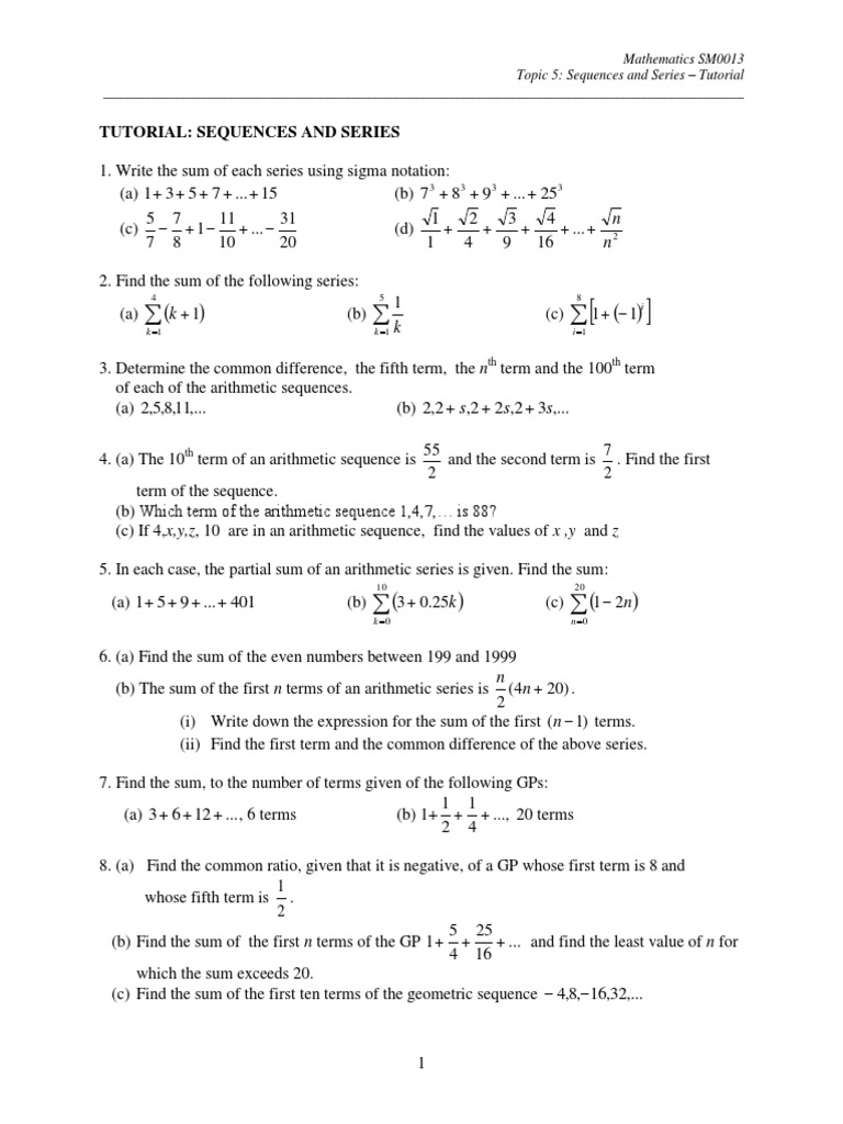 Exercise 5 Sequence and Series | PDF | Summation | Series (Mathematics)