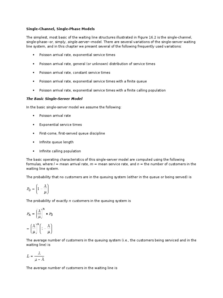 Analysis of Single-Channel, Single-Phase Waiting Line Models and Their ...
