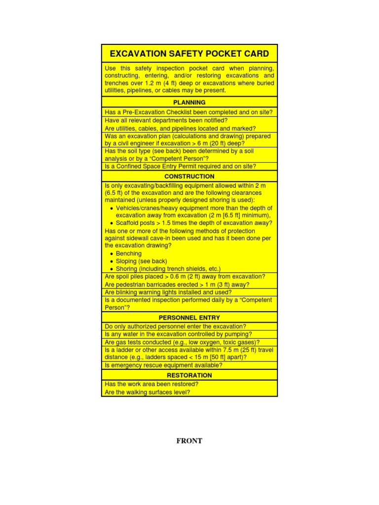 Excavation_Checklist_Pocket_Card.pdf | Excavation (Archaeology) | Soil
