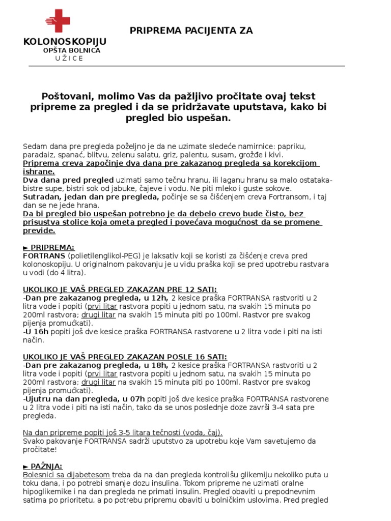 Priprema Za Kolonoskopiju | PDF Priprema Za Kolonoskopiju | PDF