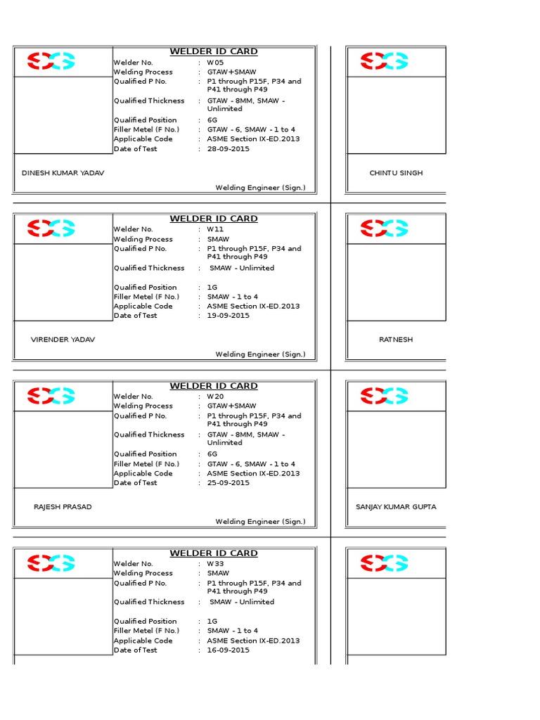 Welder ID Card Formats and Samples | PDF | Computers | Technology ...