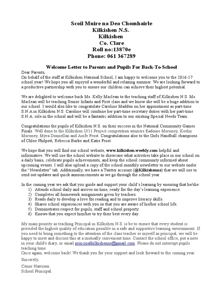 Welcome Back Letter | PDF | Teachers | Pedagogy