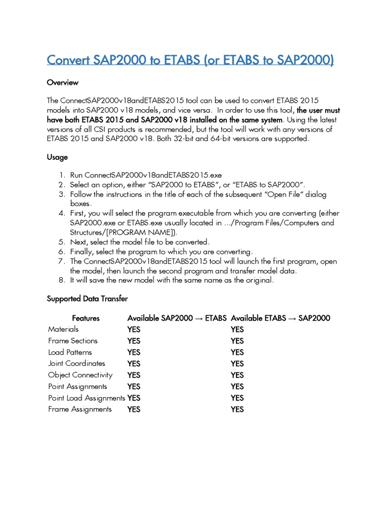 SAP2000 to ETABS Conversion Guide | PDF